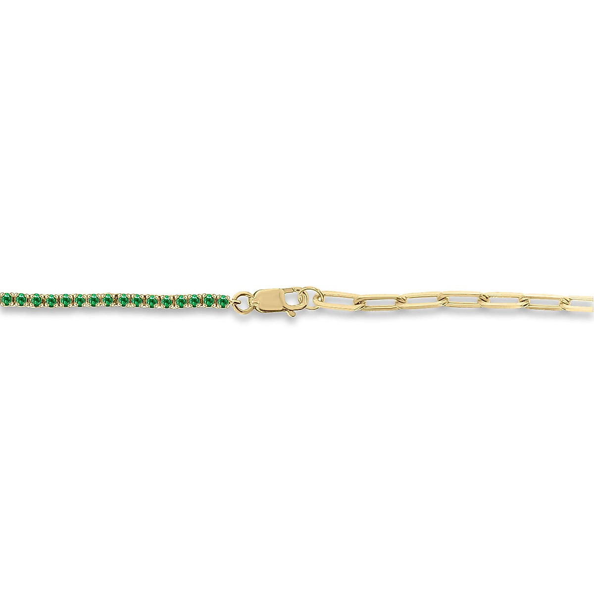 Emerald Tennis Bracelet for Women, Paper Clip-Styled Link Chain in 18k 1-micron Yellow Gold-Plating over 925 Sterling Silver, Women's Eternity Bracelet with Created Emerald Stones, 7" Link Chain