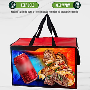 IVONNEY Insulated Food Delivery Bag, XXXL Food Warmer Bag, Commercial Catering Bag, Cooling Bag, Meal Delivery Bags, Thermal Bags for Hot Food - Insulated Reusable Grocery Bags (4 Pack, Red)