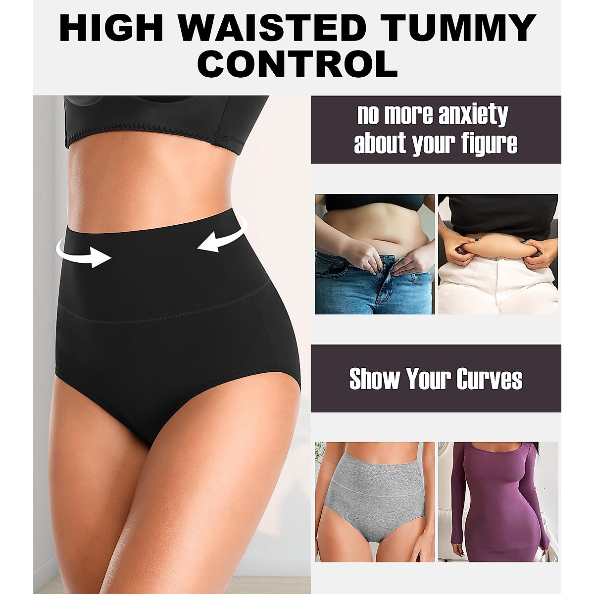 OLIKEME Tummy Control Underwear High Waisted Cotton Postpartum Underwear Soft Stretch Full Coverage Womens Underwear, Size L