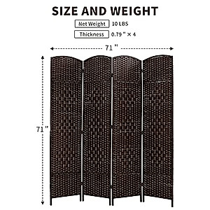 Divider Room Panel, 4 Panel 6 Ft Folding Privacy Screens, Freestanding Hinged Room Dividers (Brown)