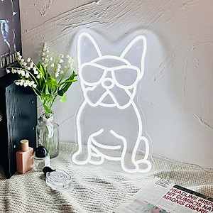 iPuppy French Bulldog Neon Sign Frenchie Wearing Glasses LED Neon Lights Fench Bulldog Accessories Decor Frenchie Decor French Bulldog Gifts