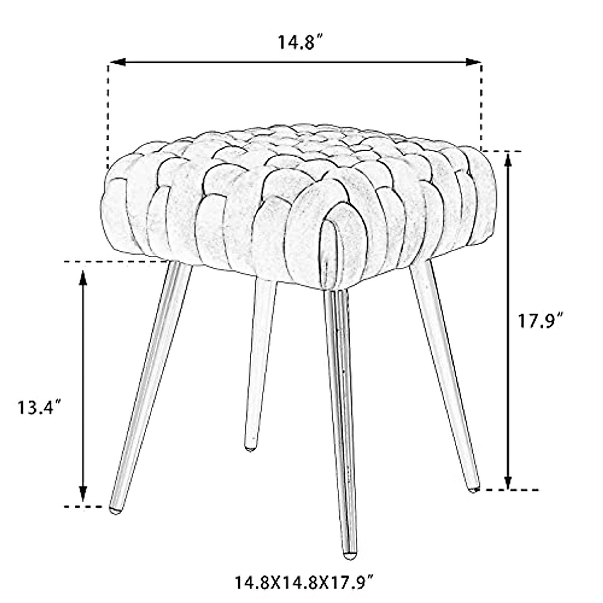 Decent Home Velvet Ottoman Footrest Stool,Tufted Fabric Upholstery Side Table Seat, Vanity Dressing Bench ,Knit Lines Chair with Metal Legs for Living Room, Bedroom (Yellow)
