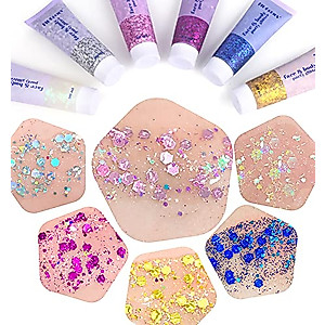 Face Glitter Gel,Pink Body Glitter Gel,Chunky Glitter for Face Body Hair Nails Eyeshadow Holographic Cosmetic,Festival Glitter Makeup,50ml (#03 Pink ,2PCS)