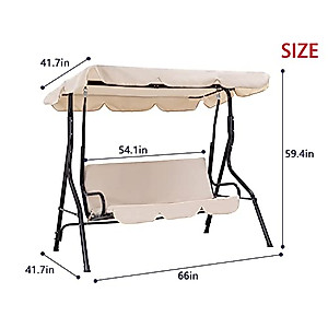 Outdoor Swing Patio Swing with Canopy Backyard Outdoor Swing Chair with Removable Cushions Adjustable Tilt Canopy Comfortable Armrests Stable Frame for Patio Outdoor Garden Backyard Beige