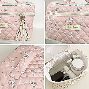 Juoxeepy Cotton Makeup Bag Large Travel Cosmetic Bag Quilted Cosmetic Pouch Coquette Aesthetic Floral Toiletry Bag
