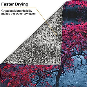 Scenery Tree Printed Drying Mat For Kitchen Ultra Absorbent Microfiber Dishes Drainer Mats Non-Slip Silicone Quick Dry Pad - 18 X 16inch