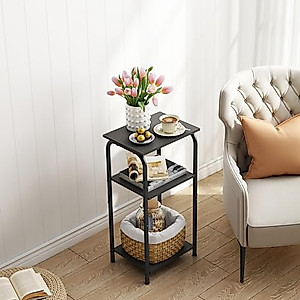 Tajsoon Tall End Table 3 Tier 30 Inch Narrow Side Table with Storage Shelves, Small Table Stand for Small Spaces with Metal Frame, Small Sofa Table for Living Room, Bedroom, Office, Black