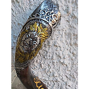Shofar Yemenite Kudu Horn 38''+ with Sterling Silver Plated + 3D Decorated of - Lion of judah - Authentic Curved Made In Israel