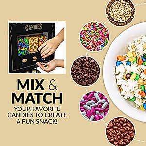 Nostalgia Popcorn Maker Professional Cart, 8 Oz Kettle Makes Up to 32 Cups, Vintage Movie Theater Popcorn Machine with Three Candy Dispensers and Interior Light, Measuring Spoons and Scoop, Black