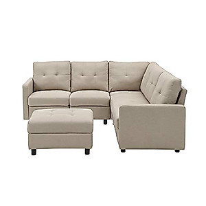 DAZONE Modular Sectional Sofa Assemble 6-Piece Modular Sectional Sofas Bundle Set Cushions, Easy to Assemble Left & Right Arm Chair, Corner Chair, Armless Chair, Ottomans Table Grey