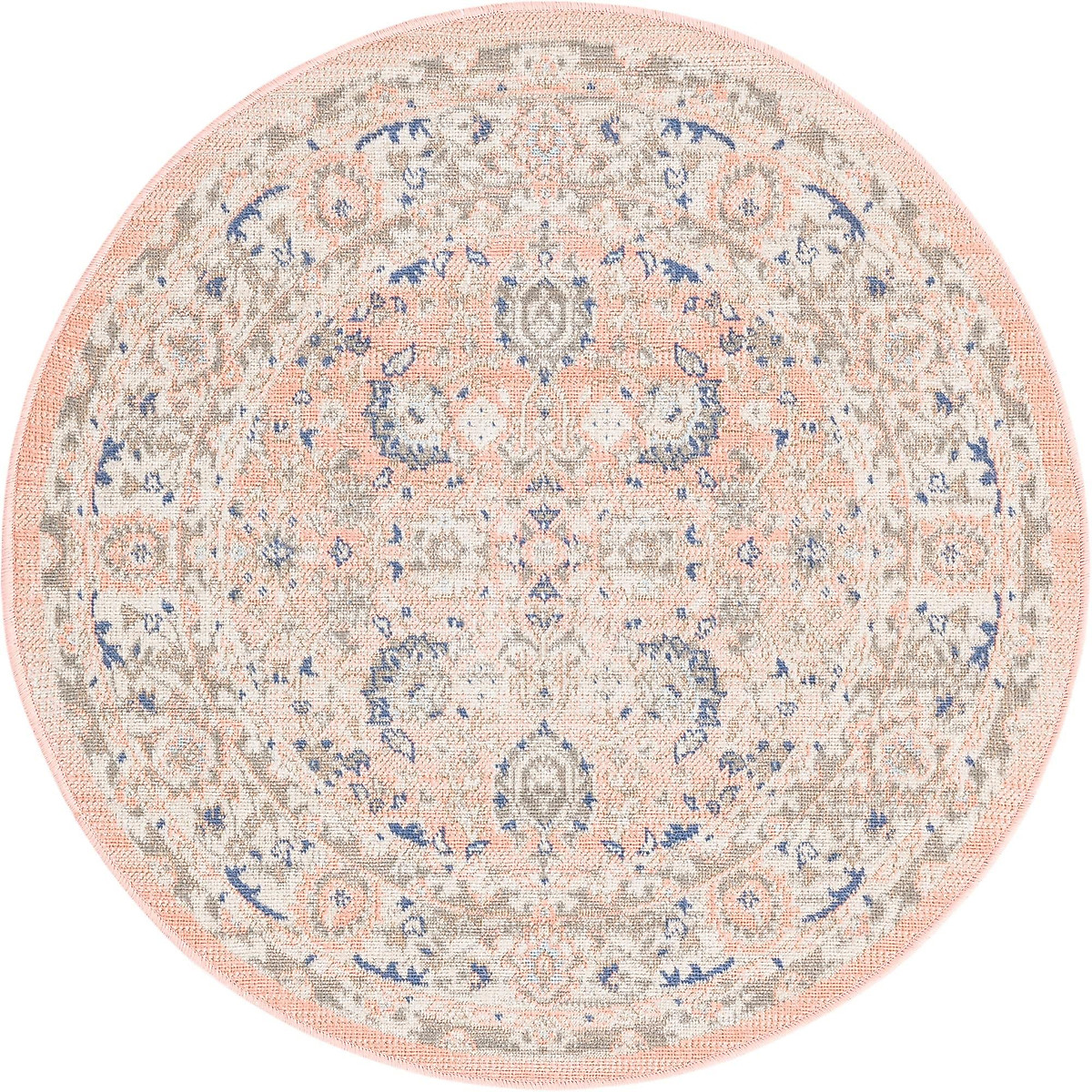 Unique Loom Whitney Collection Traditional Border Powder Pink Round Rug (3' 3 x 3' 3)