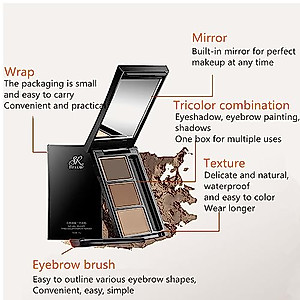 Eyebrow powder three-color brow disc waterproof eyebrow powder eyebrow makeup kit eyebrow filler to shape natural eyebrows (02# Brown, light brown, skin tone)