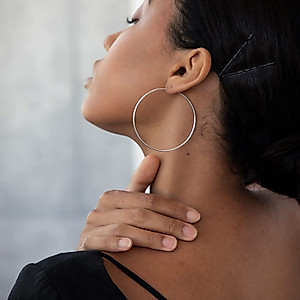 SWEETV 50MM Big Hoop Earrings for Women Hypoallergenic 925 Sterling Silver Earrings Endless Thin Hoops-suitable for ages 15+