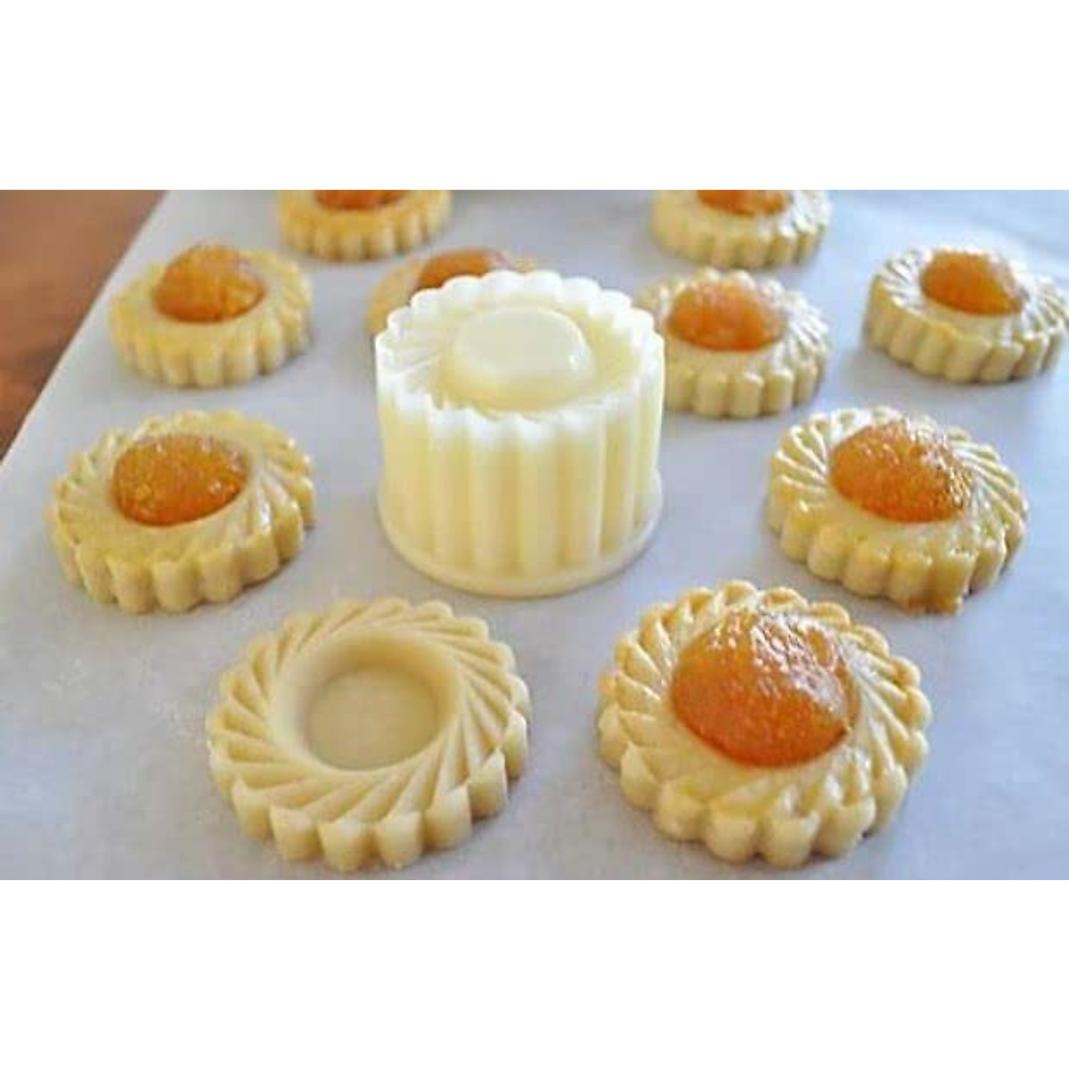 Pineapple Tart Jam Marmalade Thumbprint Linzer Cookies Stamps Circle Flower Sunny Edge Wave Cutter mold 2"