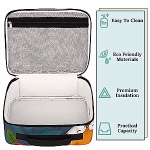 Cartoon Fox Berries Reusable Lunch Tote Bag Women Insulated Lunch Bag for Men Adult Leakproof Cooler Lunch Box for Work Office Travel Picnic