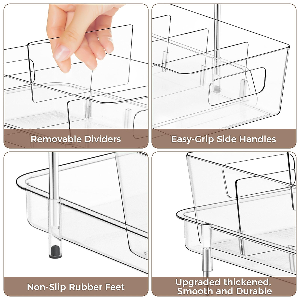 3 Tier Clear Bathroom Organizers, Pull Out Organizers and Storage, Slide Out Acrylic Drawer Organizer with 6 Dividers, Multi-Purpose Bathroom Organizer, Under Sink Organizer, Medicine Cabniet Bins