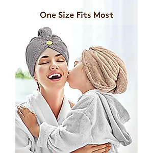 YFONG Microfiber Hair Towel 3 Pack, Hair Towel with Button, Super Absorbent Hair Towel Wrap for Curly Hair, Fast Drying Hair Wraps for Women, Anti Frizz Microfiber Towel