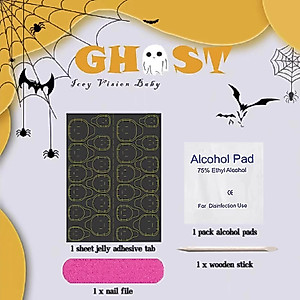 24Pcs Square Press on Nails Medium Length Halloween Fake Nails with Spider Web Design Cute Eyeballs False Nails with Glue Artificial Acrylic Nails Halloween Nail Art Stick on Nails for Women Girls