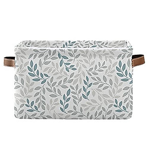 ALAZA Gray Blue Leaves Branches Foldable Storage Box Storage Basket Organizer Bins with Handles for Shelf Closet Living Room Bedroom Home Office 1 Pack