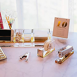EXPUTRAN Acrylic & Gold Office Supplies Set, Acrylic Stapler, Tape Dispenser, Staple Remover, Desk Accessory for The Office or Home