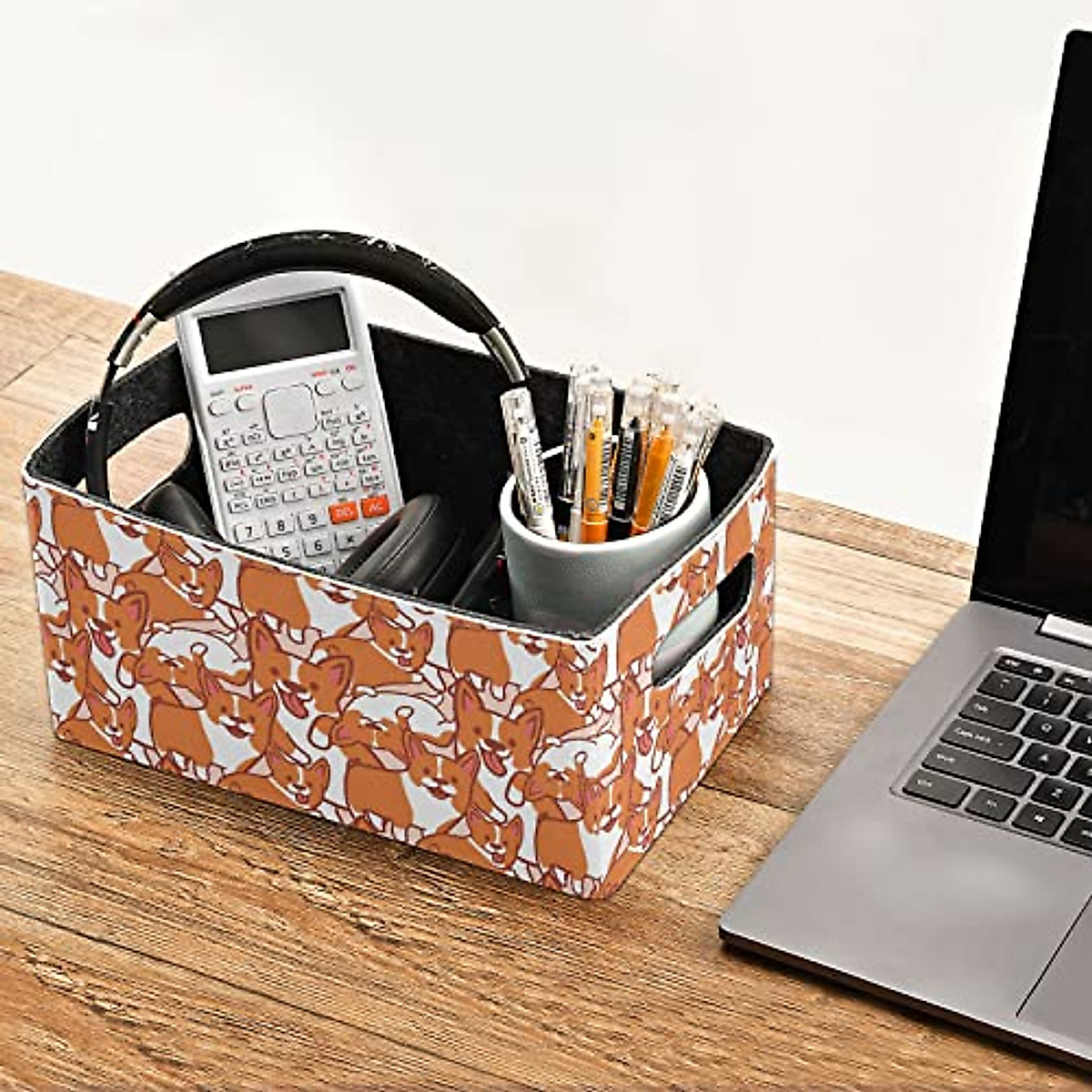 Cute Corgi Storage Basket Felt Storage Bin Collapsible Shelves Basket Decorative Baskets Organizer for Kids Bedroom Magazine