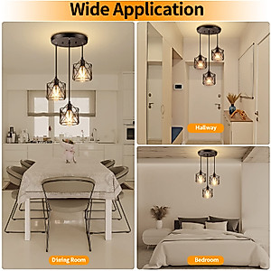 Licperron Industrial 3-Light Pendant Light, Adjustable Kitchen Hanging Ceiling Light Fixtures with Metal Cage, Black Farmhouse Pendant Lighting for Kitchen Island Dining Room Hallway, E26 Base