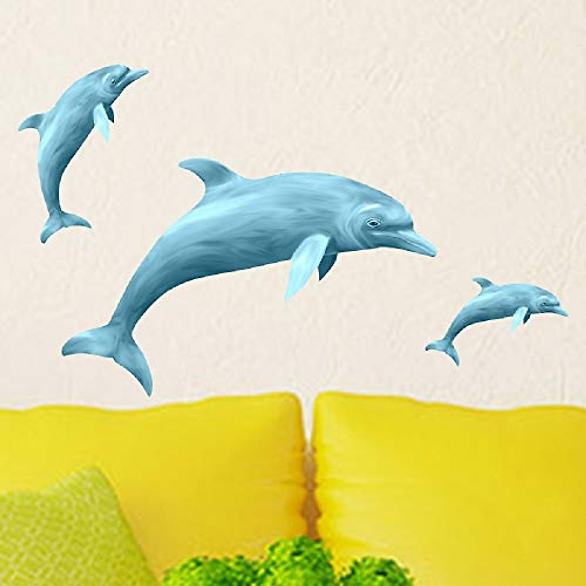 Amaonm Removable 3 Pcs Jumping Blue Dolphin Wall Decals DIY Wall Stickers 3D Nursery Art Decor Peel Stick Decoration Decal for Girls Bedroom Kids Bathroom Living Room Window Door Sticker Murals