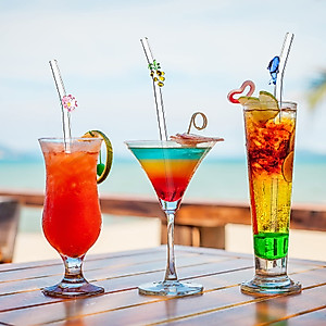 Kleeblatt Reusable Glass Straws Shatter Resistant, 10 Pcs Cute Clear Smoothie Glass Straws with Design, 8mm * 7.9inch Glass Straws Drinking for Smoothies Cocktail Juice Shakes Beverages