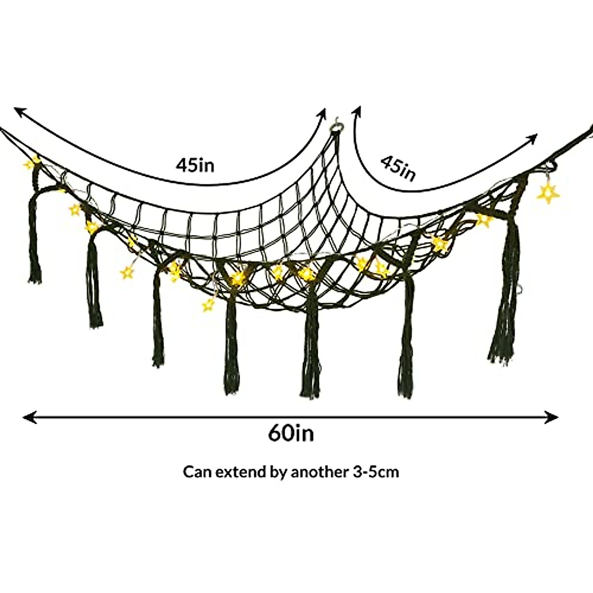 Stuffed Animal Net or Hammock Jumbo - with Warm White LED String Star Lights, Wall Hooks- Stuffed Animal Hammock - Squishmallow Net - Corner Net for Stuffed Animals for Wall - (X-Large - Army Green)