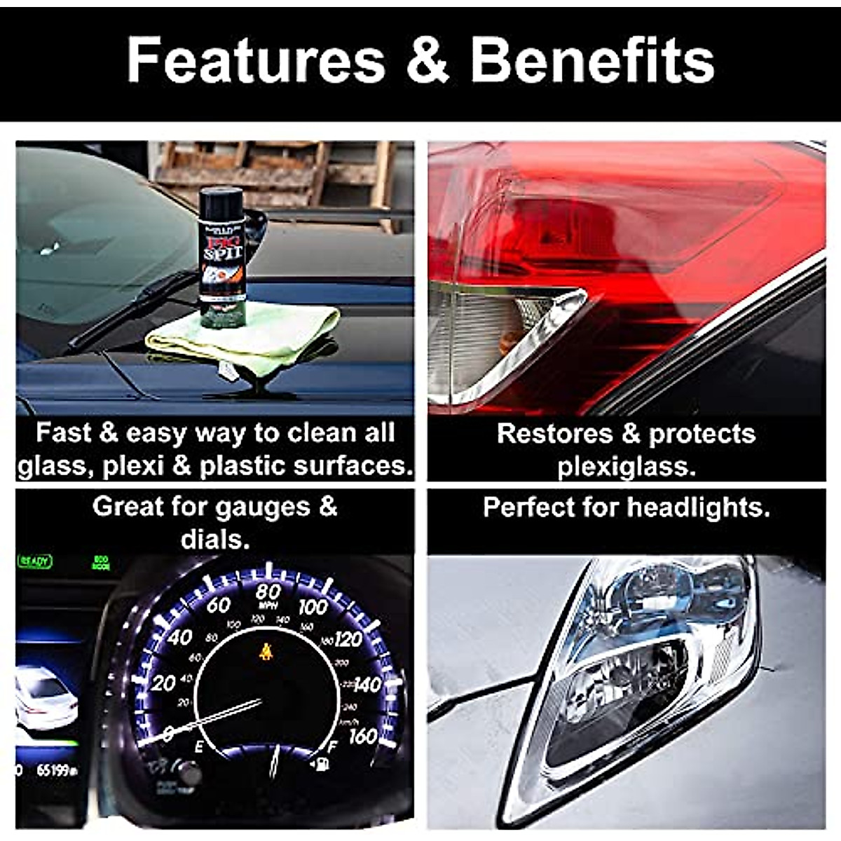 Pig Spit Detailer Combo Kit Includes Original, Glass and Plexi Cleaner, Fast Detail Spray with Mircofiber Towels, Clear