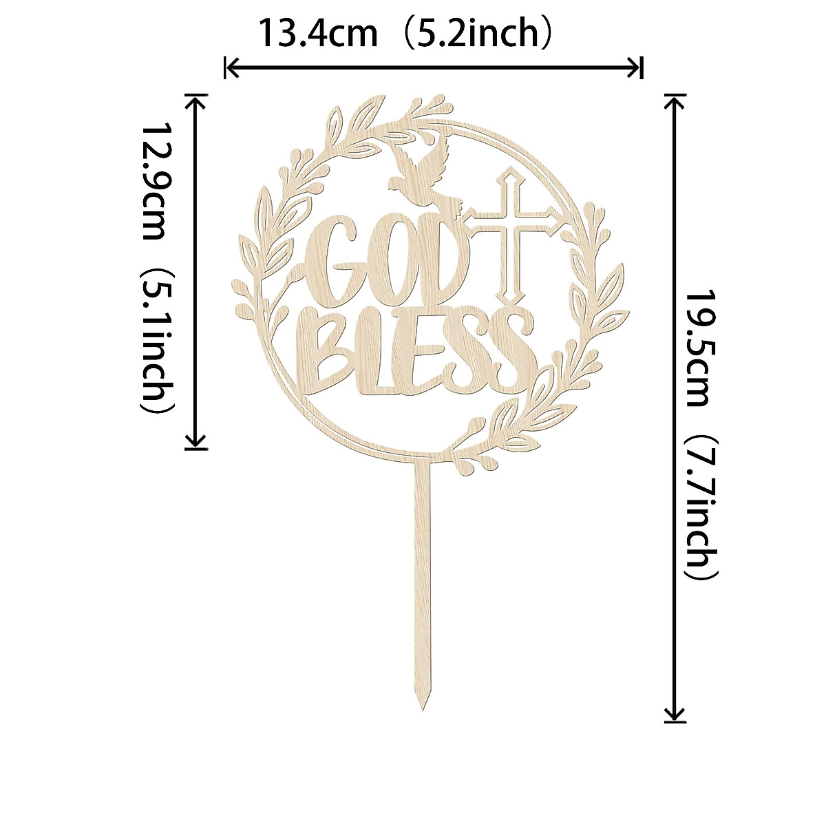 1 Pack God Bless Cake Topper Glitter Dove Cross Christening Wooden First Communion Cake Pick Religious Baptism God Bless Cake Decorations for Religious Theme Party Baby Shower Birthday Party Supplies