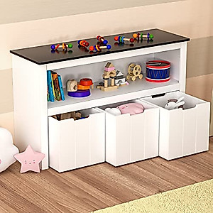 AUXSOUL Toy Storage Organizer - Kids Toy Organizers with Blackboard - 3 Storage Bins and Open Shelf - Suitable for School Classroom, Children's Room, Playroom, Hallway(White)