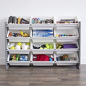Humble Crew, Grey/White Kids Toy Organizer with 12 Large Storage Bins