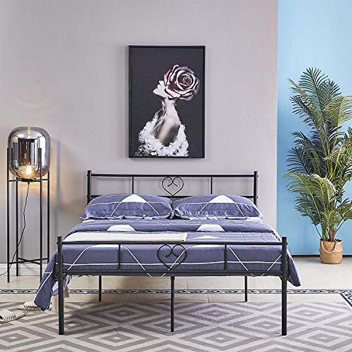 H.J WEDOO Full Bed Frame Metal Black with Headboard and Footboard Bed Frame No Box Spring Needed Platform Bed Frame Mattress Foundation for Adults Teens