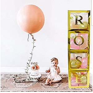 82 PCS Gold Neutral Baby Shower Decorations for Boy or Girl - Jumbo Transparent Baby Block Balloon Boxes, BABY, A - Z Letters DYI Gold White Pink Blue Balloons | Gender Reveal Party Supplies Birthday