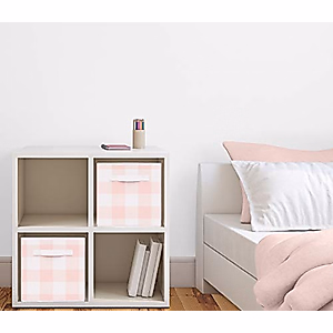 Sweet Jojo Designs Pink Buffalo Plaid Check Foldable Fabric Storage Cube Bins Boxes Organizer Toys Kids Baby Childrens - Set of 2 - Blush and White Shabby Chic Woodland Rustic Country Farmhouse