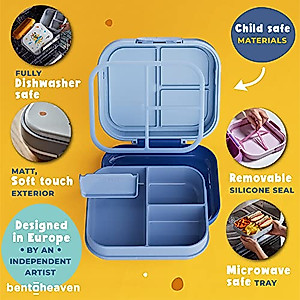 Bentoheaven Premium Bento Lunch Box for Kids, 9 Designs, Leak-proof 3-4 Compartments, Divider, Ideal size 30oz, Microwave/Dishwasher Safe Kids Bento Box (Loncheras Para Niños/Niñas)[Ocean Blue]