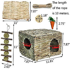 Hamiledyi Bunny Grass House with 2 Grass Mat and Play Balls Foldable Toy Hut for Rabbit, Squirrels, Guinea Pigs Play and Sleep Edible Grass Hideaway