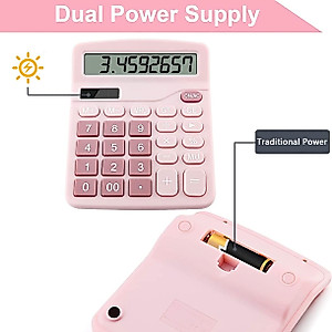 Podokas Office Calculators Desktop, 12-Digit Battery Dual Power Cute Calculator with Large LCD Display Big Button for Office Home and School (Pink)