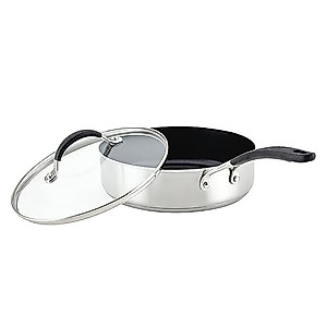 Circulon SteelShield Sauté Pan with Lid and SteelShield Hybrid Stainless and Nonstick Technology, 3 Quart - Stainless Steel