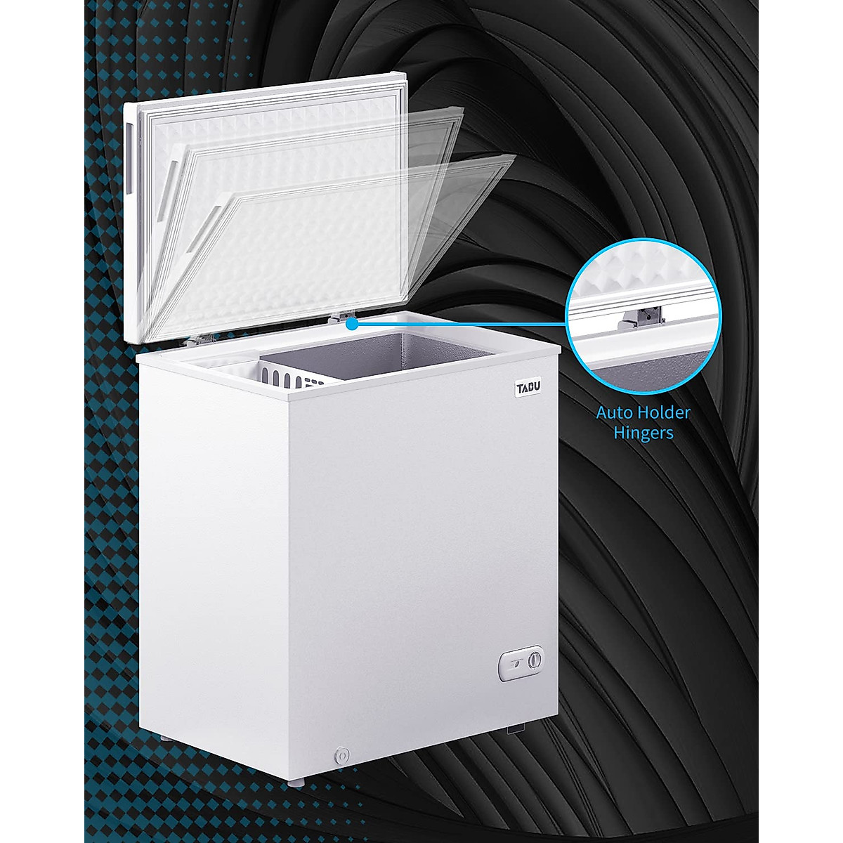 TABU 7.0 Cu Ft Deep Freezer, Top Open Door Chest Freezer, Compact Freezer with Removable Storage Basket, 7 Level Adjustable Temperature and Top Open Door, Ideal for Kitchen, Basement (White)