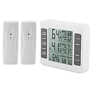 Fridge Thermometer, Digital Freezer Thermometer, Wireless Thermometer with 2 sensors and Acoustic Alarm, Refrigerator Freezer Inside Outside Thermometer, for Kitchen Home Motorhome