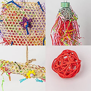 Kukaster Pet Bird Parrot Shredder Toys Set Colorful Bird Chewing Toys Foraging Shredder Toy Parrots Cage Accessories Hanging Toys for Small Lovebird Cockatiel Conures Parakeets Budgie