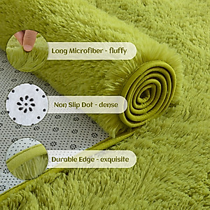 YJ.GWL Area Rugs for Living Room Bedroom, 4x6 Machine Washable Large Green Carpet, Soft Fluffy Shaggy Thick Big Shag Indoor Floor Rug for Kids Boy and Girls Room Dorm Home Decor Aesthetic
