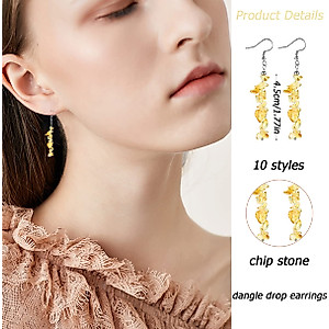 SAMOCO 10 Pairs Natural Stone Beaded Dangle Earrings for Women Colorful Crystal Drop Hook Earrings Chakra Gemstone Chip Earrings Set Meditation Yoga Jewelry