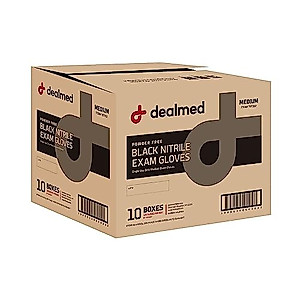 Dealmed Black Nitrile Exam Gloves – Disposable Multi-Purpose Use Medical Gloves Use for First Aid and Medical Facilities, 100 Count (Medium, Pack of 10)
