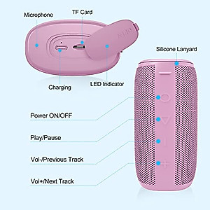 Hadisala Portable Wireless Bluetooth Speakers - IPX7 Waterproof & Built in Mic - Outdoor Travel Speaker with TWS - Pink