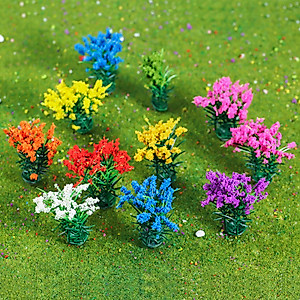 Yetaha 50Pcs Mini Colorful Flower Clusters, Miniature Flower Vegetation Groups Static Scenery Model for DIY Craft Train Landscape Railroad Scenery Sand Military Layout Model War Gaming Terrain