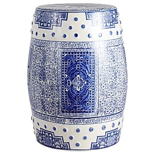 JONATHAN Y TBL1003A Acanthus 17.8" Chinoiserie Ceramic Drum Garden Stool, Bohemian, Coastal, Classic, Cottage, French Country, Traditional, Transitional, Living Room, Garden Room, Patio, Blue/White