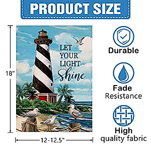 Dyrenson Let Your Light Shine Summer Beach Coastal Lighthouse Decorative Garden Flag, Ocean Beach Yard Outside Decorations Outdoor Small Decor 12x18